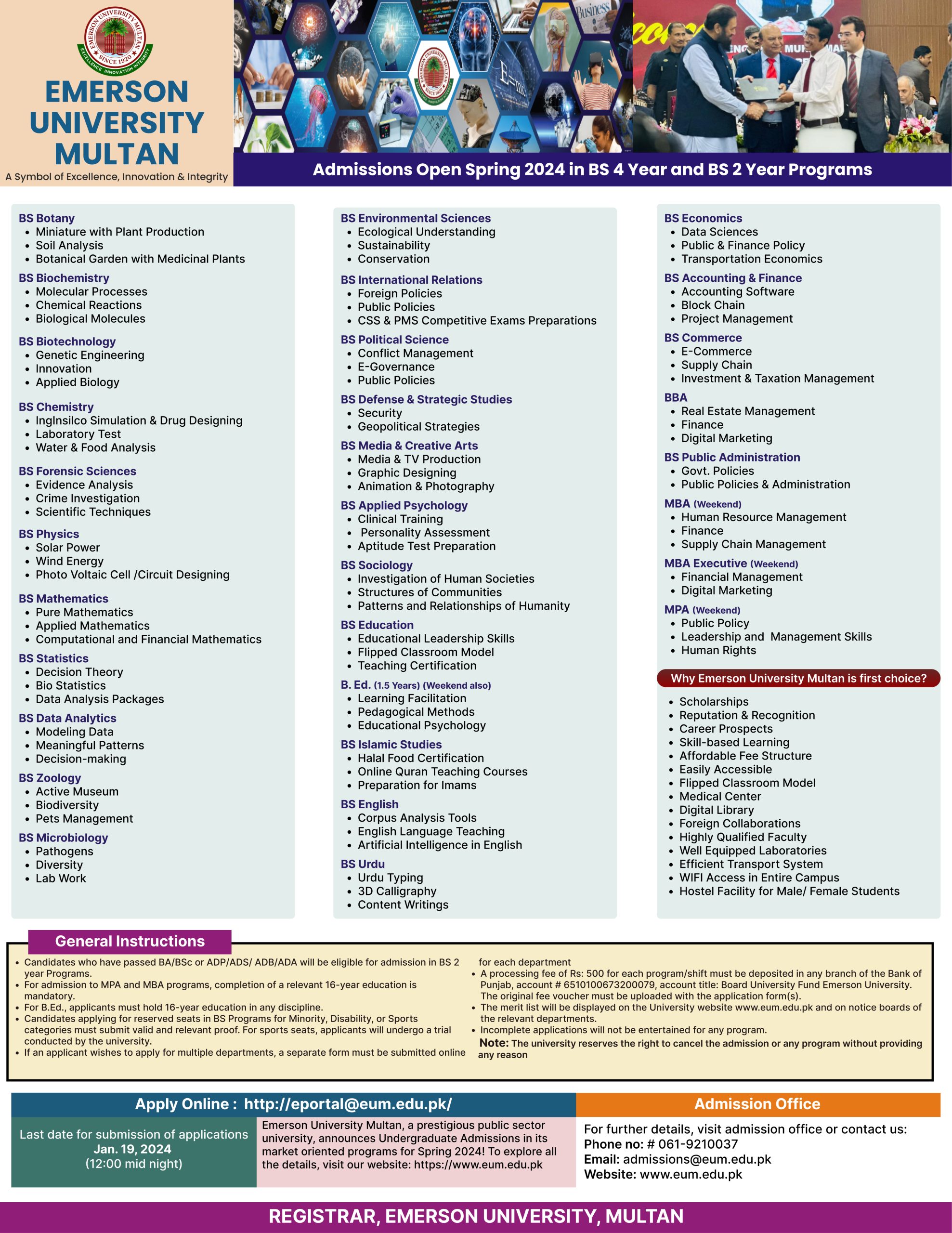 Admissions Open Spring 2024 in BS 4 Year and BS 2 Year Programs ...